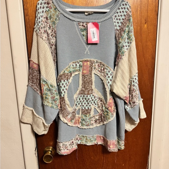 POL | Tops | Pol Boho Patchwork Tunic Blue Cream Brown | Poshmark